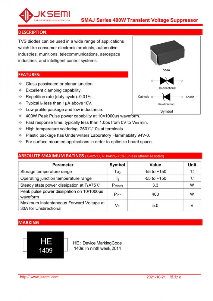 JKSEMI SMAJ series datasheet page 1