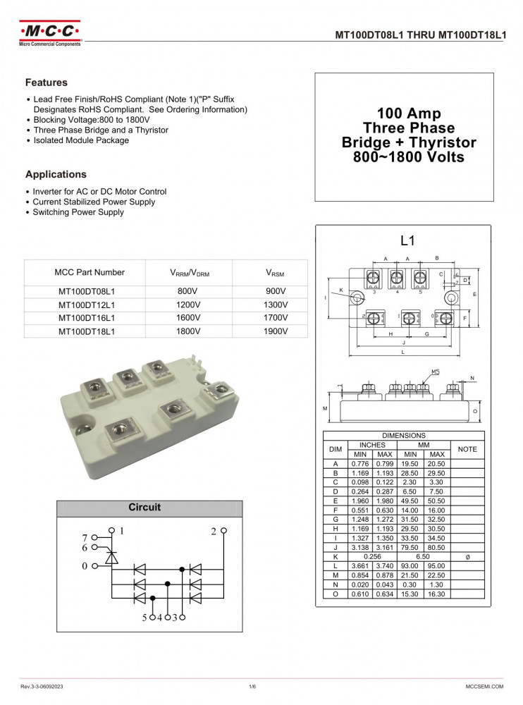 MT100DT16L1-BP datasheet page 1