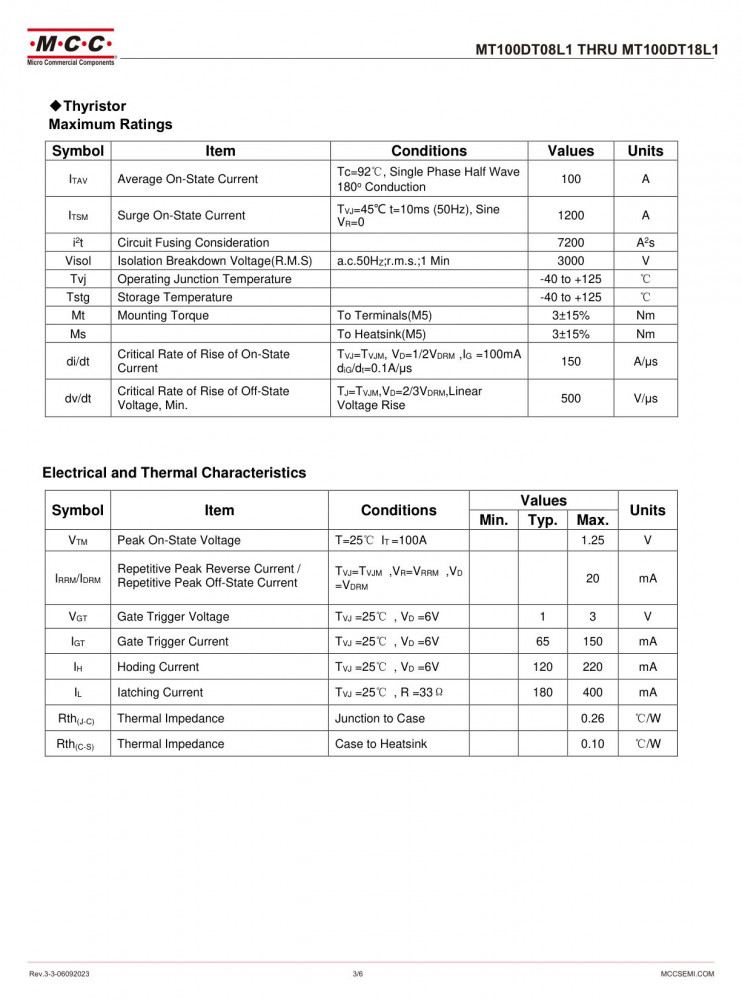 MT100DT16L1-BP datasheet page 3