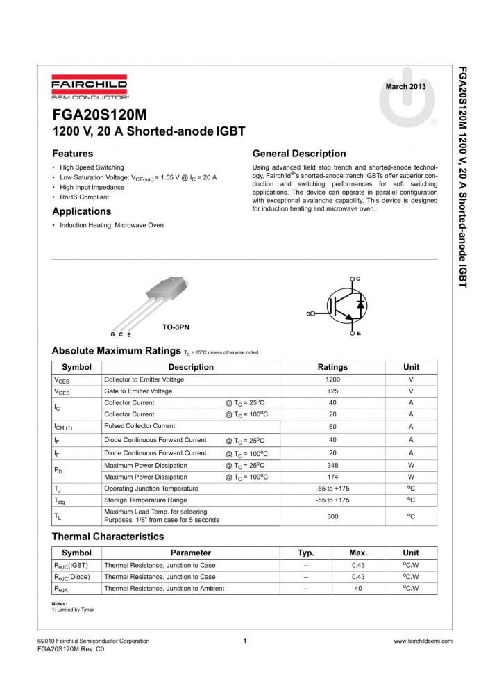 FGA20S120M datasheet page 1