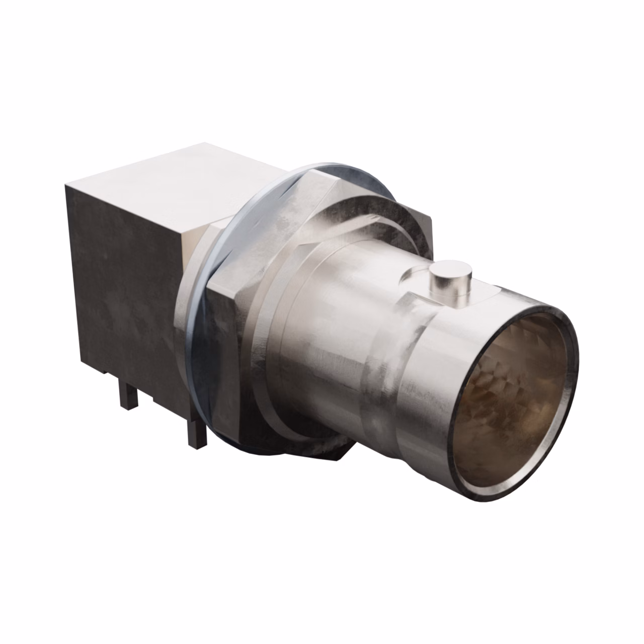 BNC Jack, Right-Angle, Bulkhead Receptacle, PCB, Through Hole, 12 GHz, Brass Body, Tin (Sn) Plated, with Jam Nut and Washer, 3.00mm Leg Length, Tray, 75 Ohms for sale