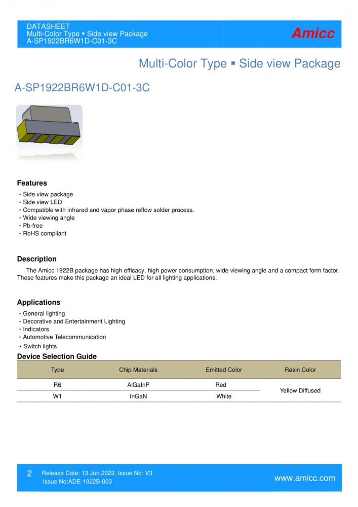 A-SP1922BR6W1D-C01-3C datasheet page 2