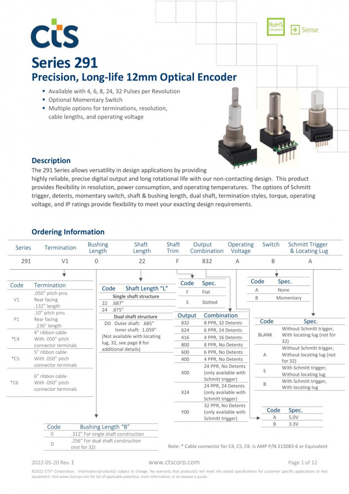 291 Series datasheet page 1