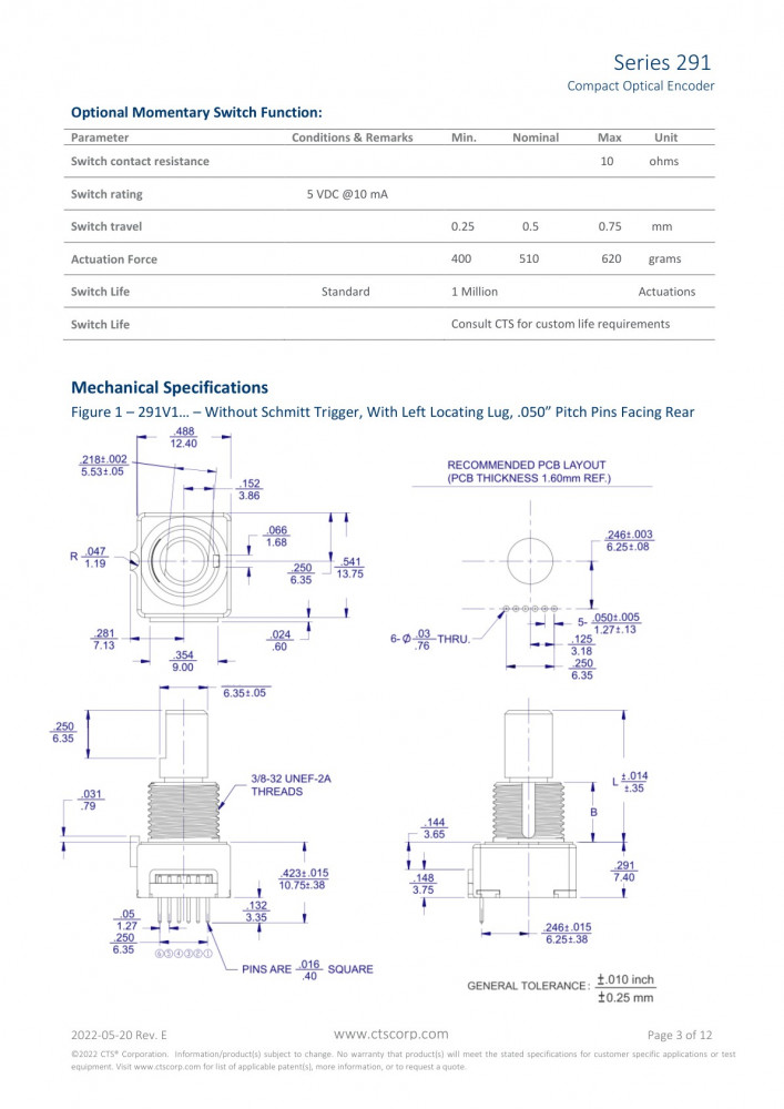 291 Series datasheet page 3