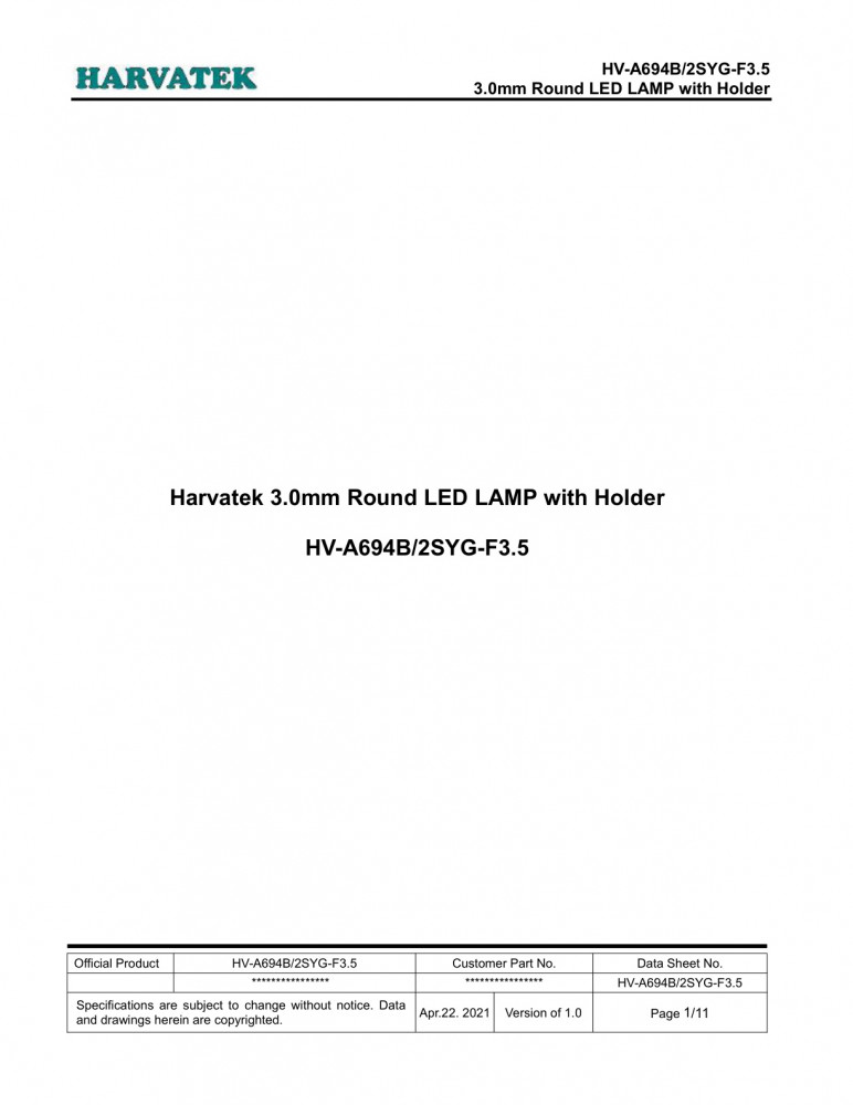 HV-A694B/2SYG-F3.5 datasheet page 1