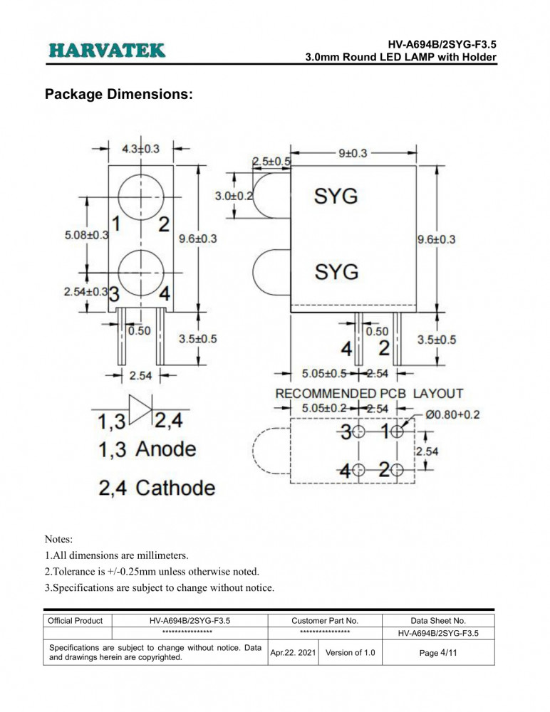 HV-A694B/2SYG-F3.5 datasheet page 4