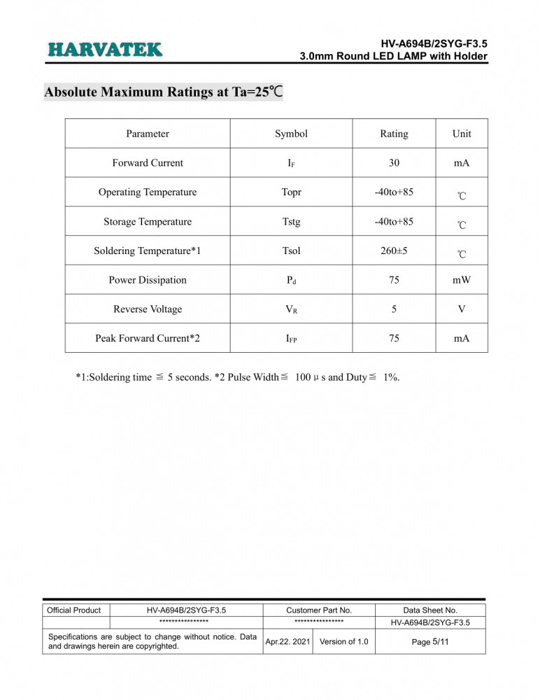 HV-A694B/2SYG-F3.5 datasheet page 5