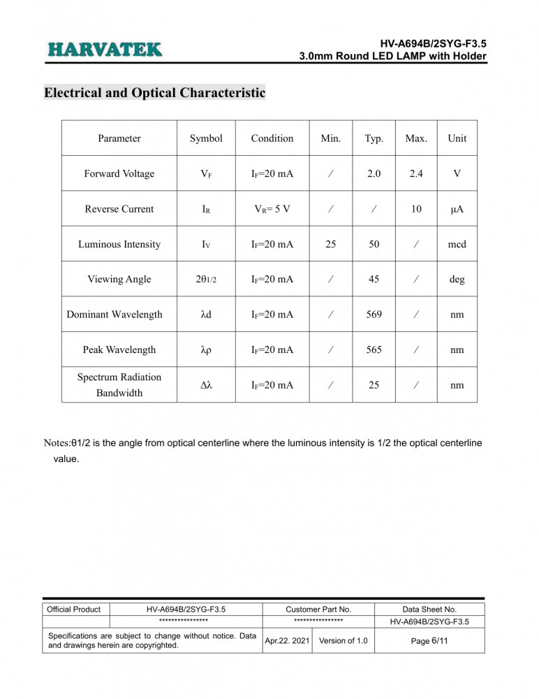 HV-A694B/2SYG-F3.5 datasheet page 6