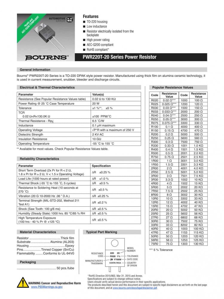 BOURNS PWR220T-20 datasheet page 1