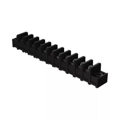 8.26mm Pitch, Single Row, Dual-Barrier Terminal Strip, with Mounting Ends, Black, Steel Screws, 11 Circuits for sale