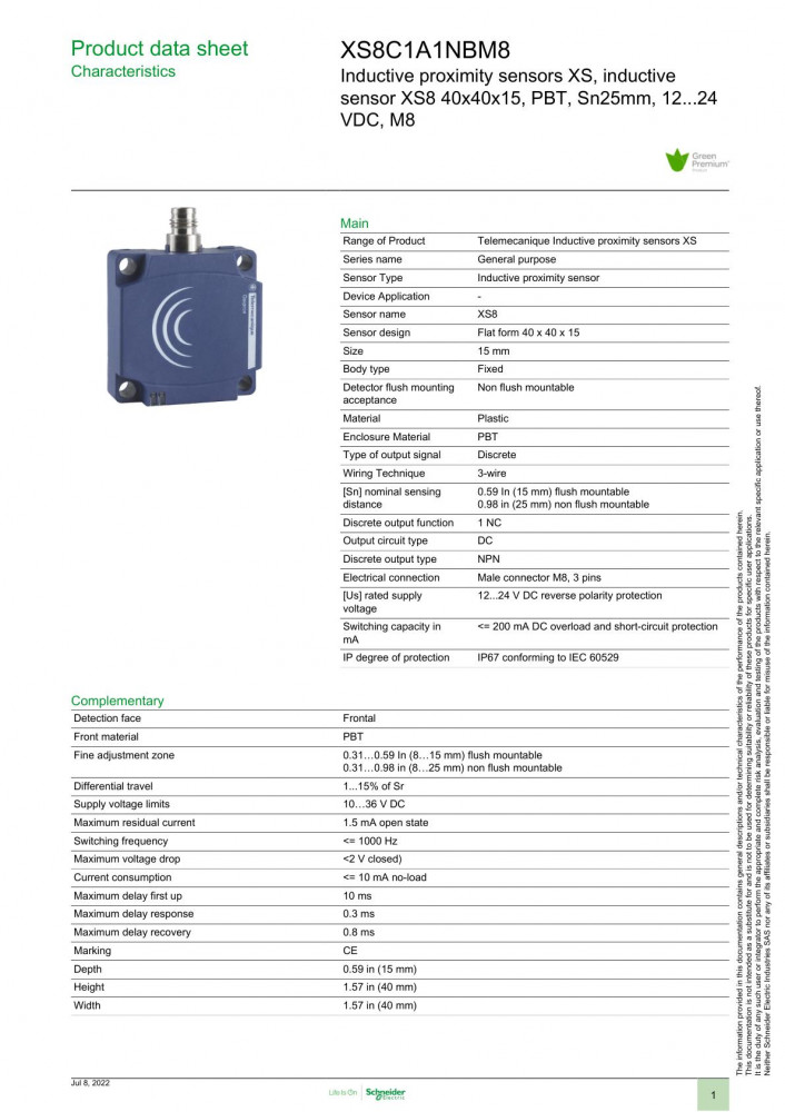 XS8C1A1NBM8 technical document page 1