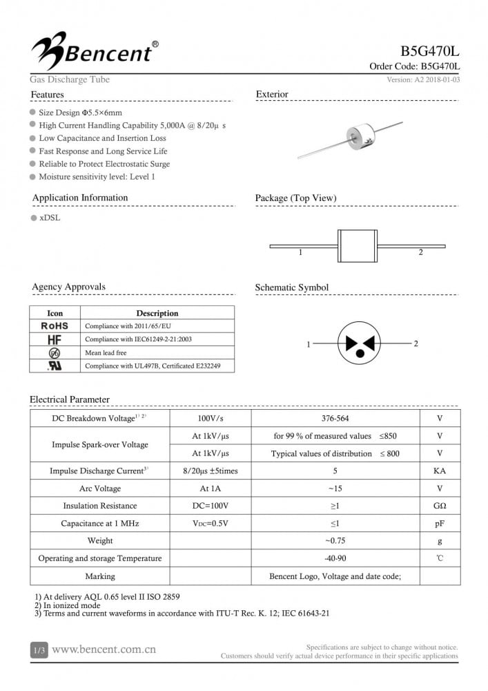 B5G470L datasheet page 1