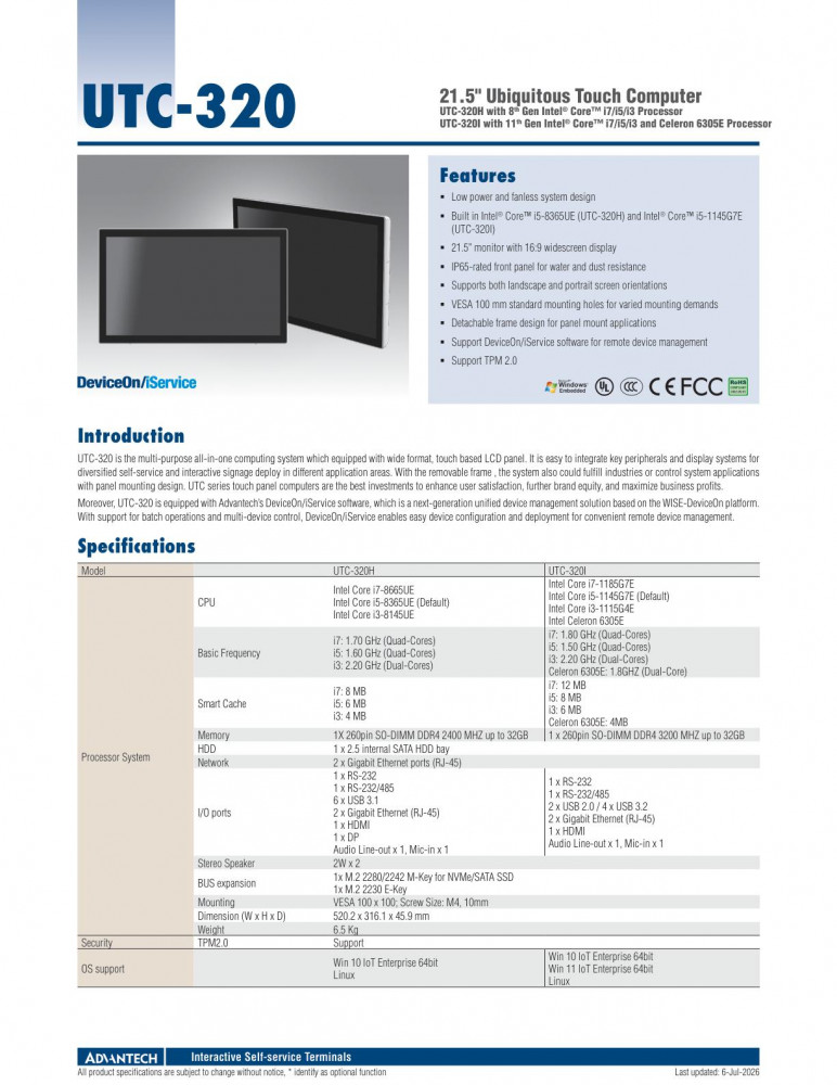 UTC-320H product documentation, page 1