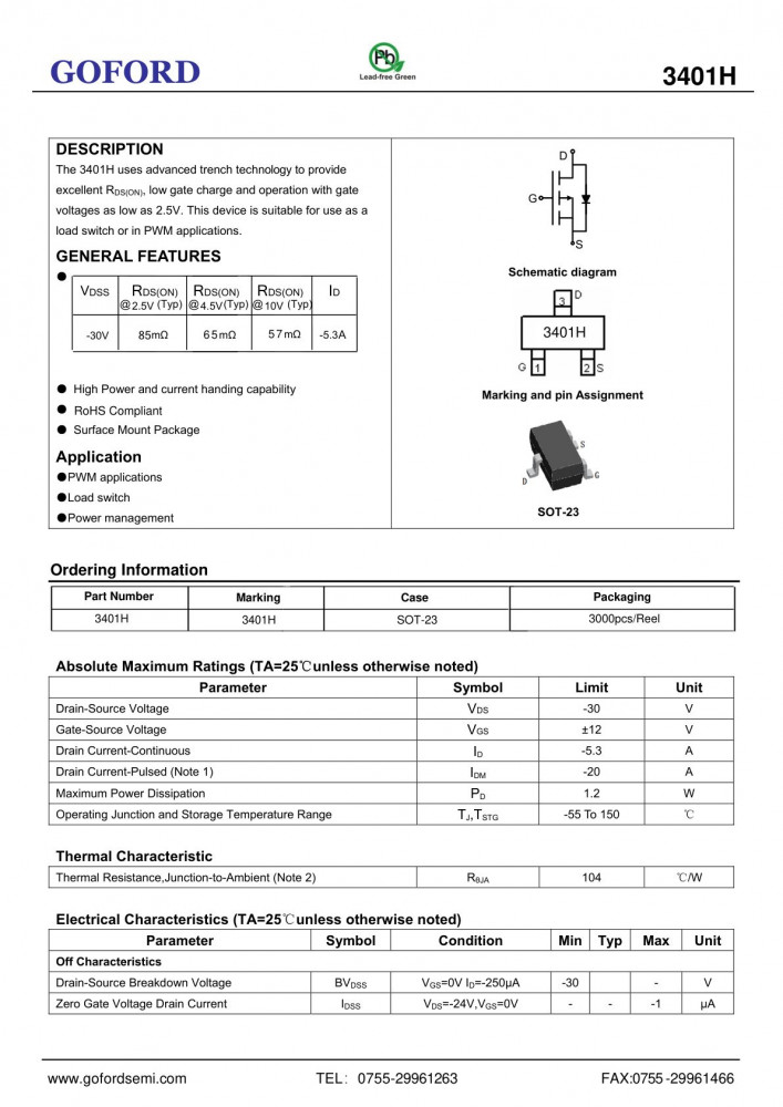 GOFORD 3401H datasheet page 1