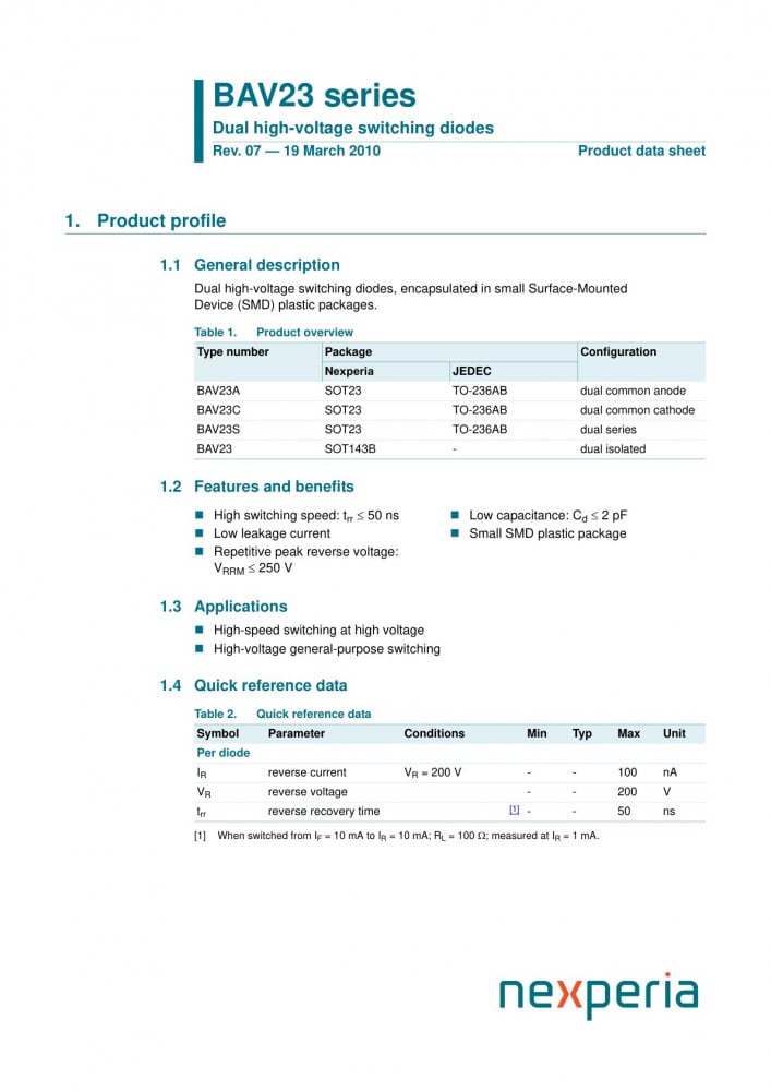 BAV23C datasheet page 1