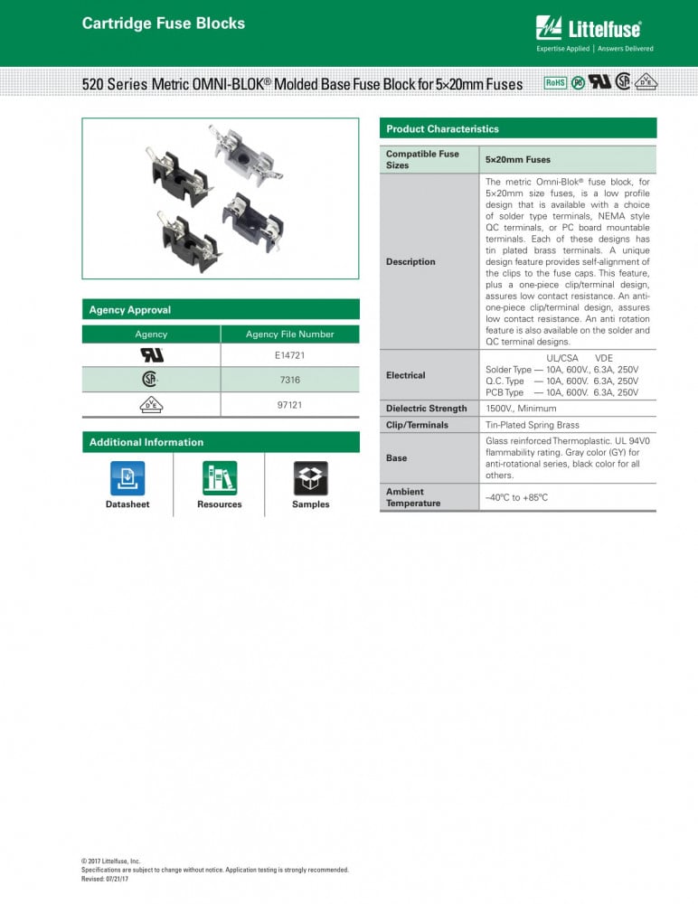 Littelfuse 520 Series fuse block datasheet page 1