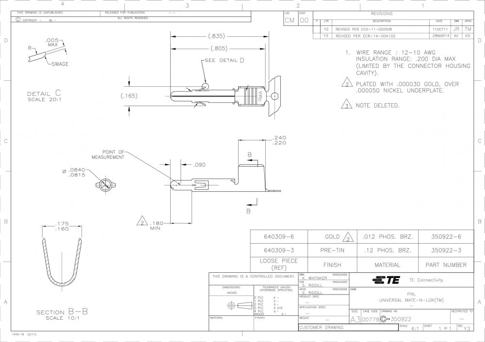 TE Connectivity 350922-6 technical drawing preview