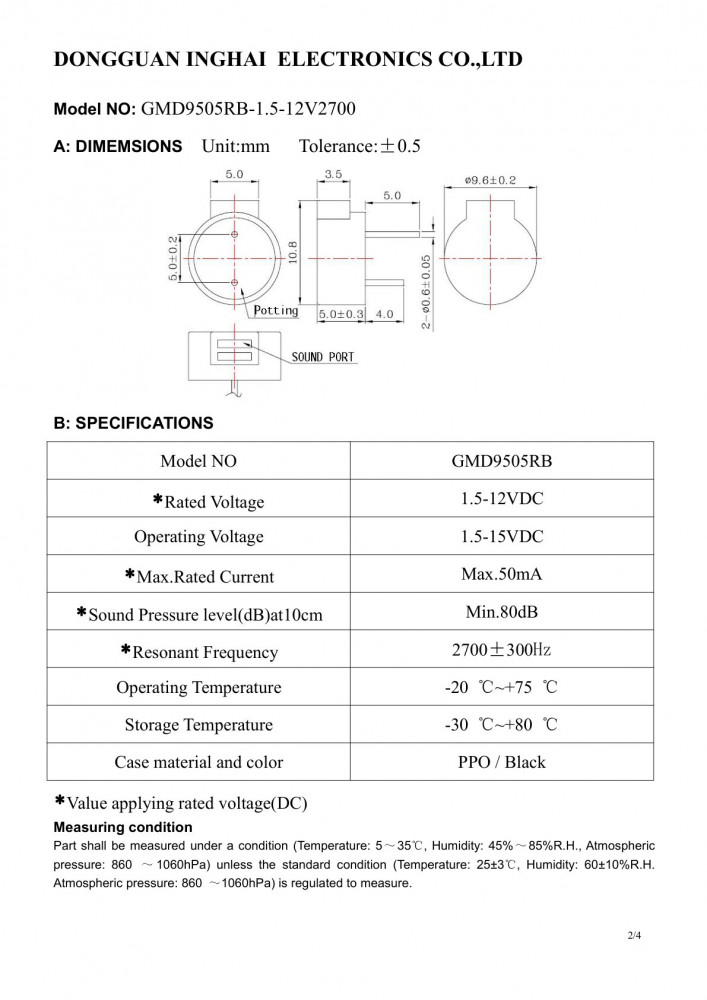 GMD9505RB-12V2700 specification document page 2