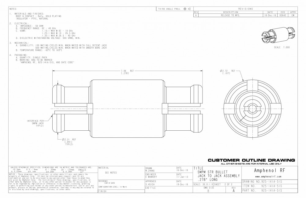 Amphenol 925-141A-51S technical drawing preview