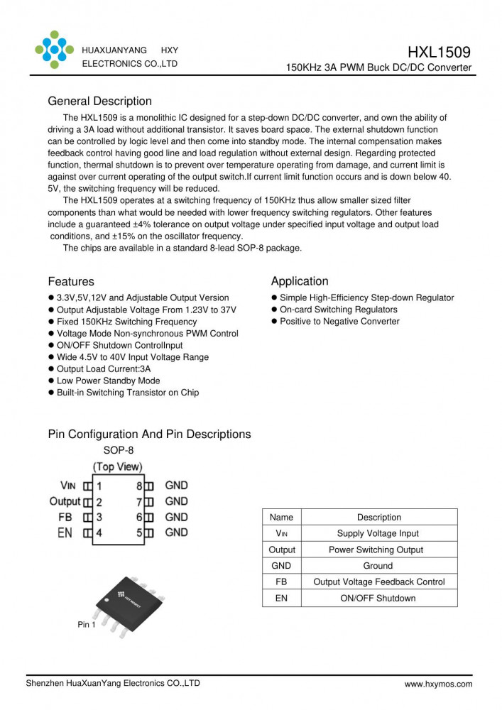 HXL1509 datasheet page 1