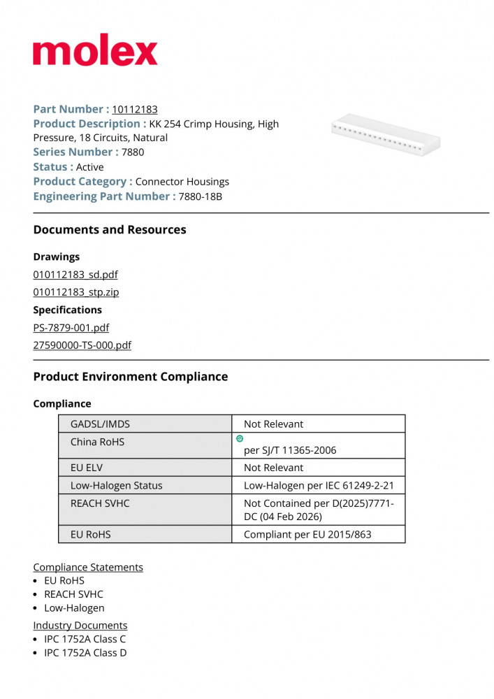 MOLEX connector product specification page 1