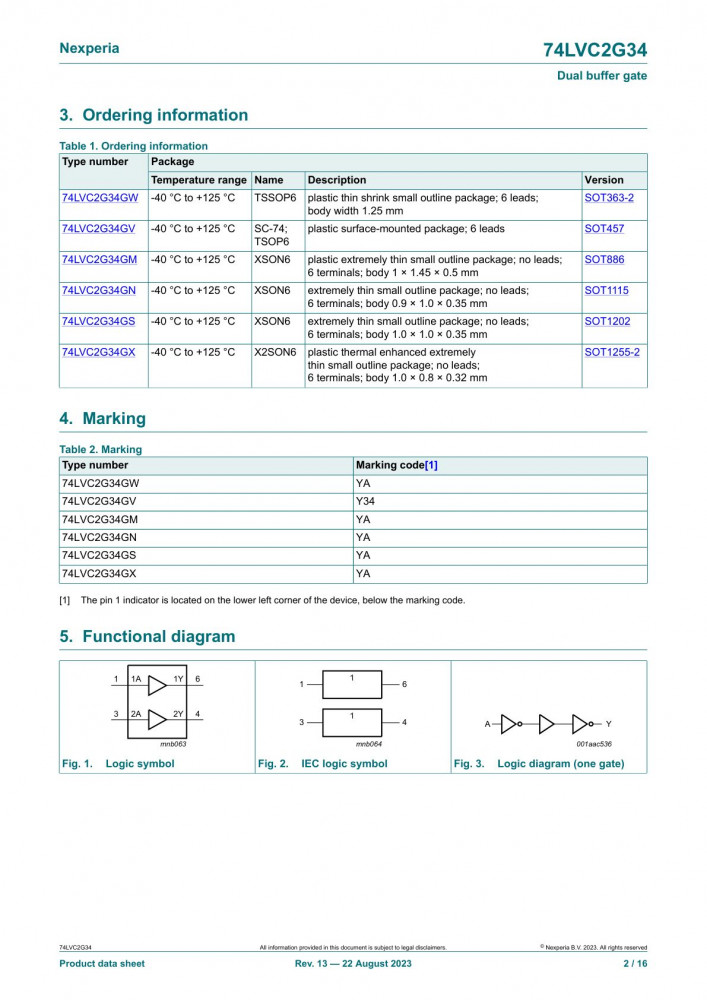 74LVC2G34GXZ datasheet page 2