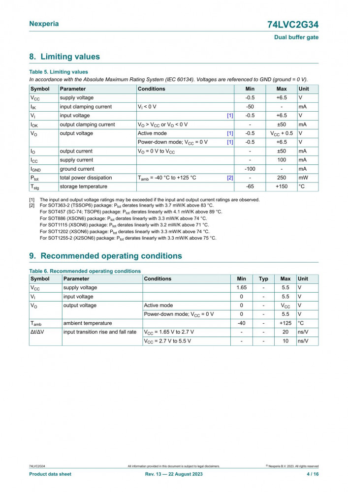 74LVC2G34GXZ datasheet page 4