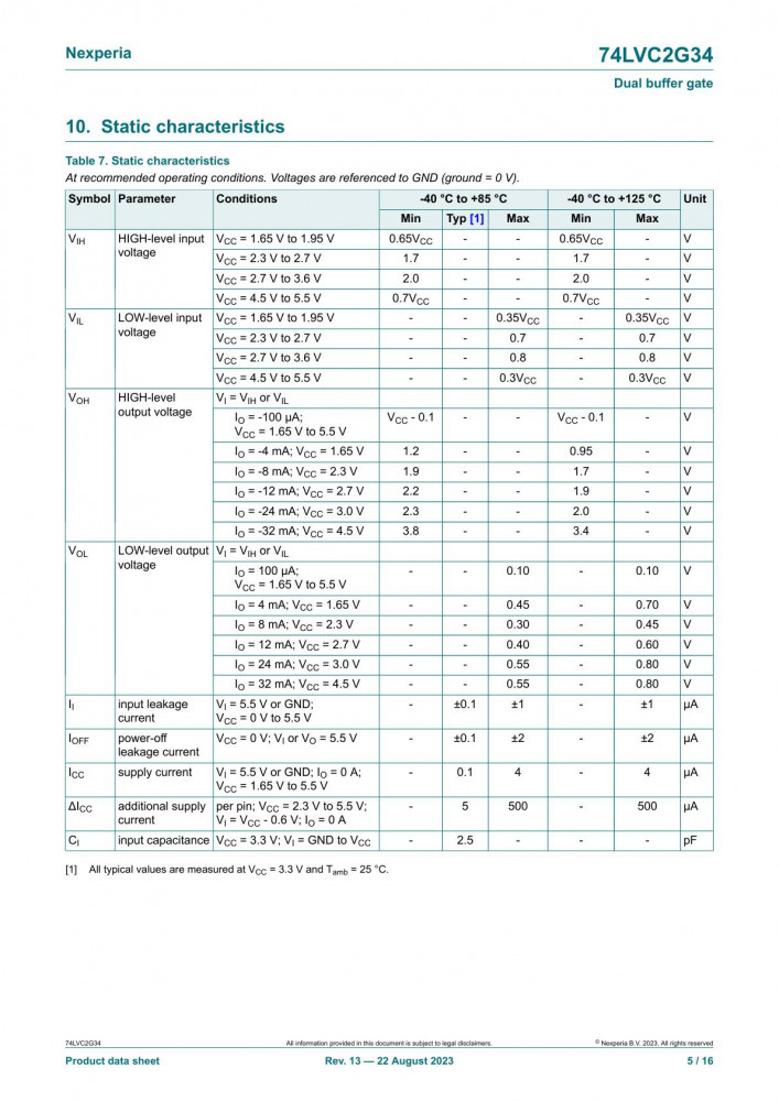 74LVC2G34GXZ datasheet page 5