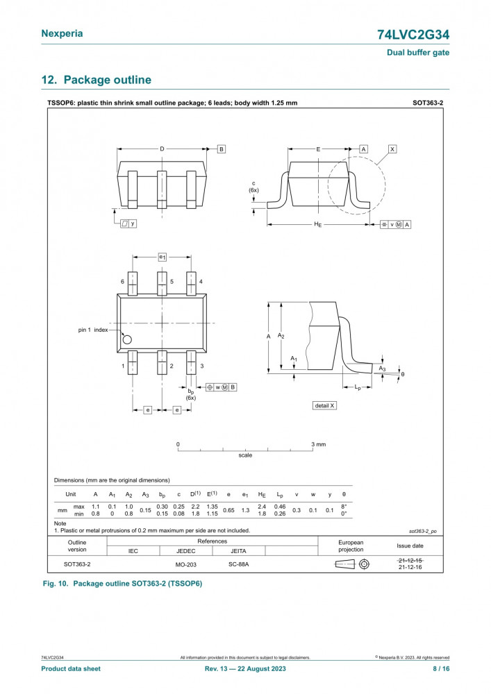 74LVC2G34GXZ datasheet page 8