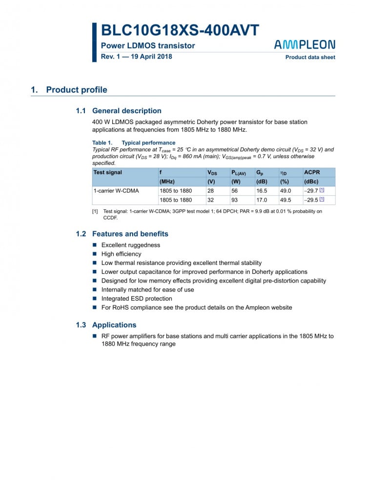 BLC10G18XS-400AVTZ datasheet page 1