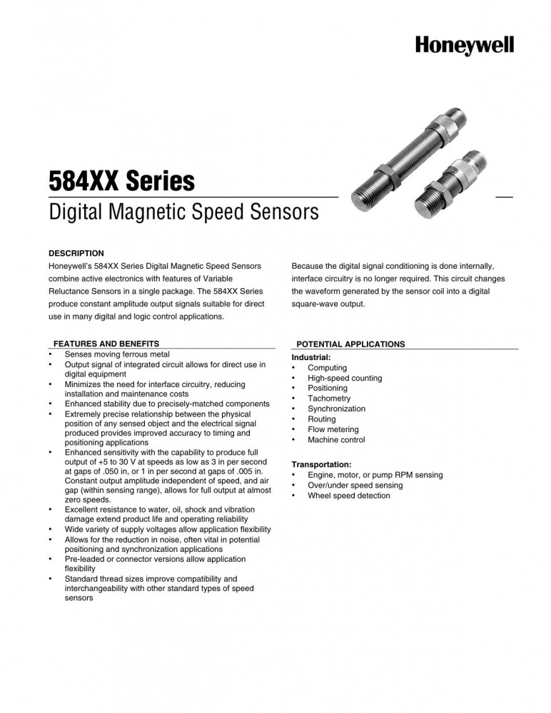 Honeywell 584XX Series datasheet page 1
