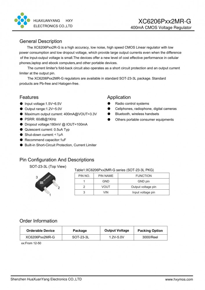 XC6206P122MR-G-HXY datasheet page 1