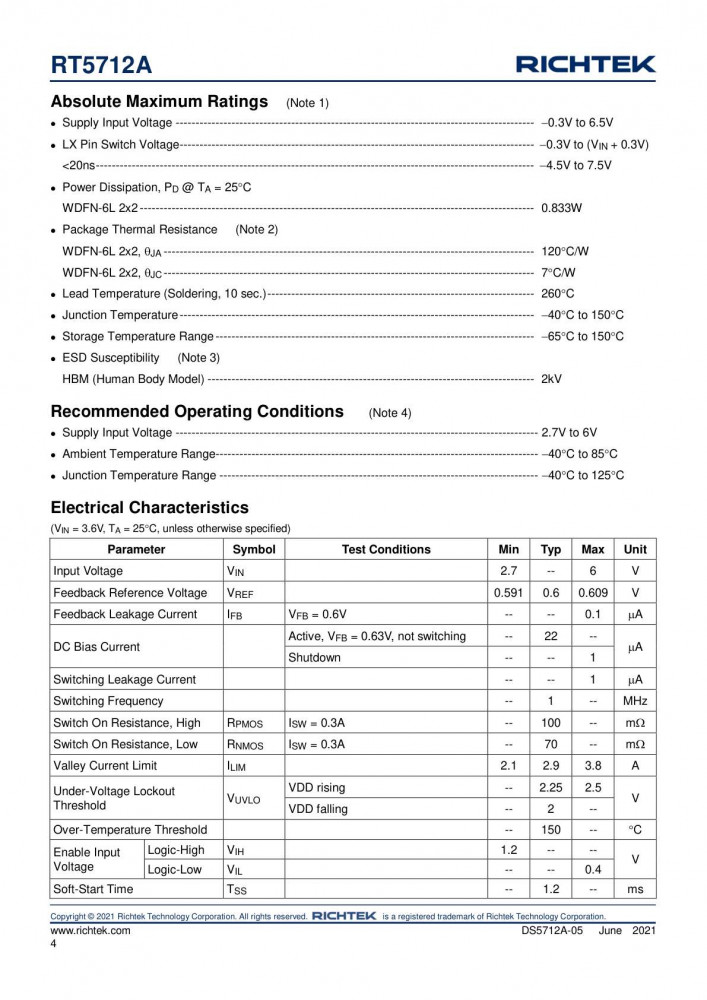 RT5712A datasheet page 4