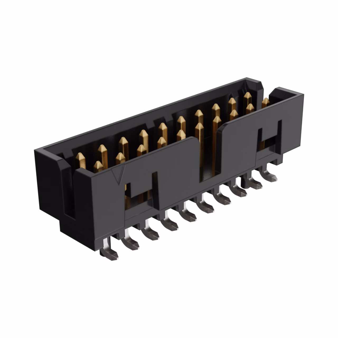 2.00mm Pitch, Milli-Grid PCB Header, Dual Row, Vertical, Surface Mount, Shrouded, 20 Circuits, 0.38µm Gold (Au) Plating, Dual Side Slots, Dual Friction Locks, Center Polarization, with Pegs, Tape and Reel for sale
