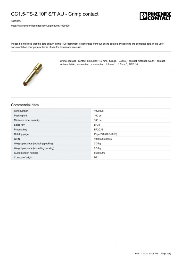 Phoenix Contact 1029395 technical document page 1