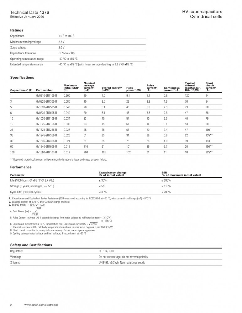 HV supercapacitor technical document page 2