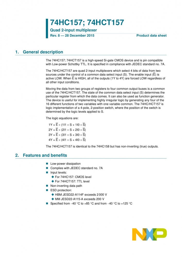 74HC157 datasheet page 1
