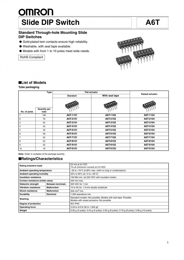 OMRON A6T series datasheet page 1