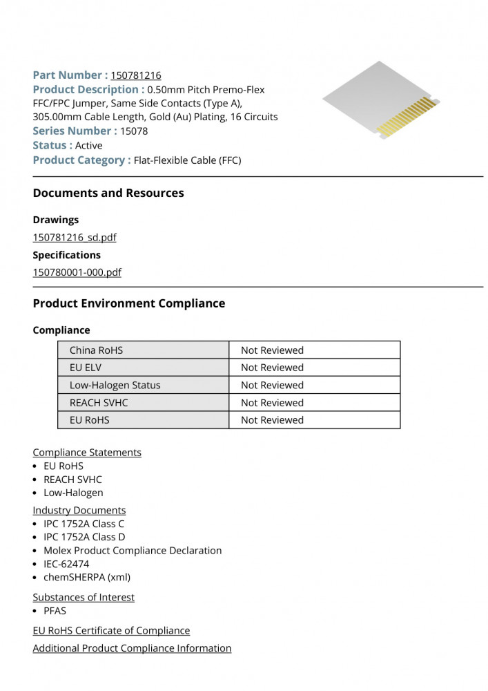 MOLEX 15078 family product specification, page image 1
