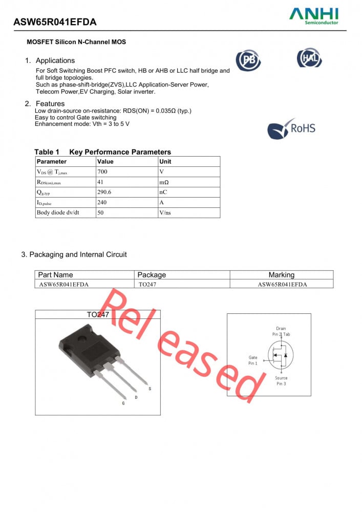 ASW65R041EFDA datasheet page 1
