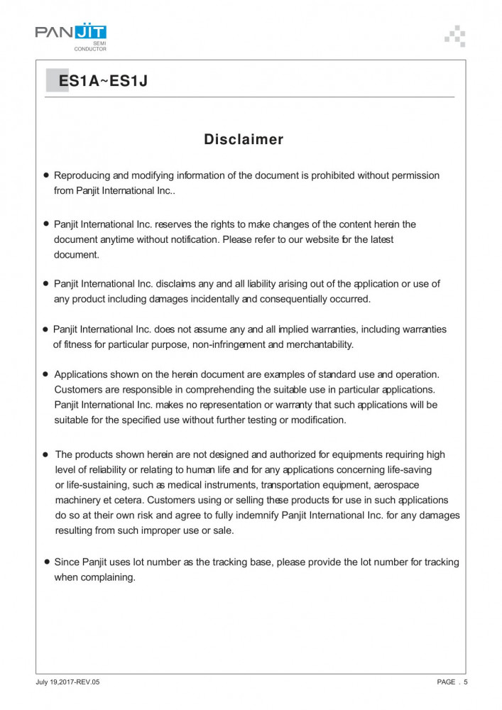 PANJIT ES1J datasheet page 5