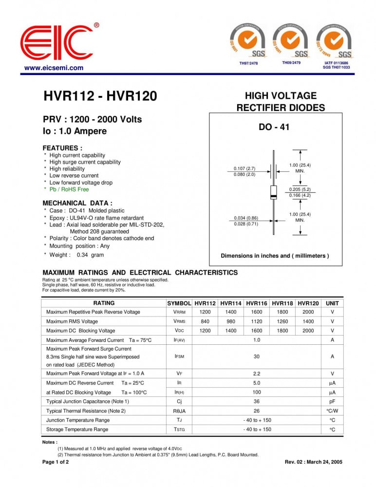EIC HVR116 datasheet page 1