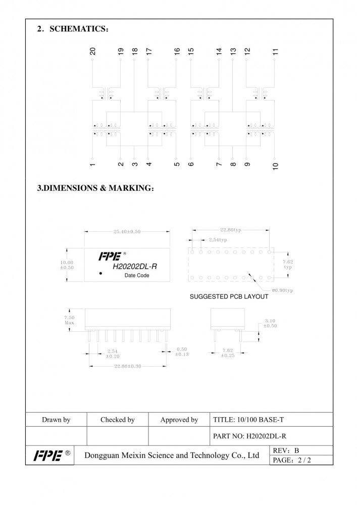 FPE H20202DL-R dimensions and marking