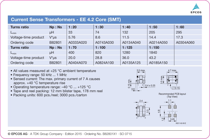 B82801 current sense transformer technical document image 2