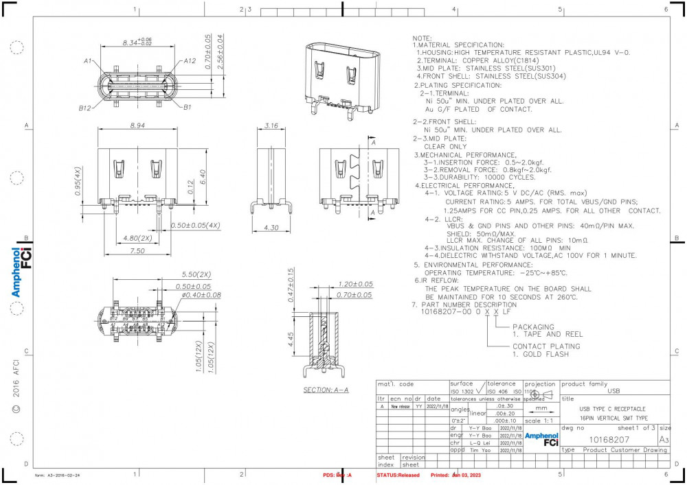 Amphenol 10168207 customer drawing page 1