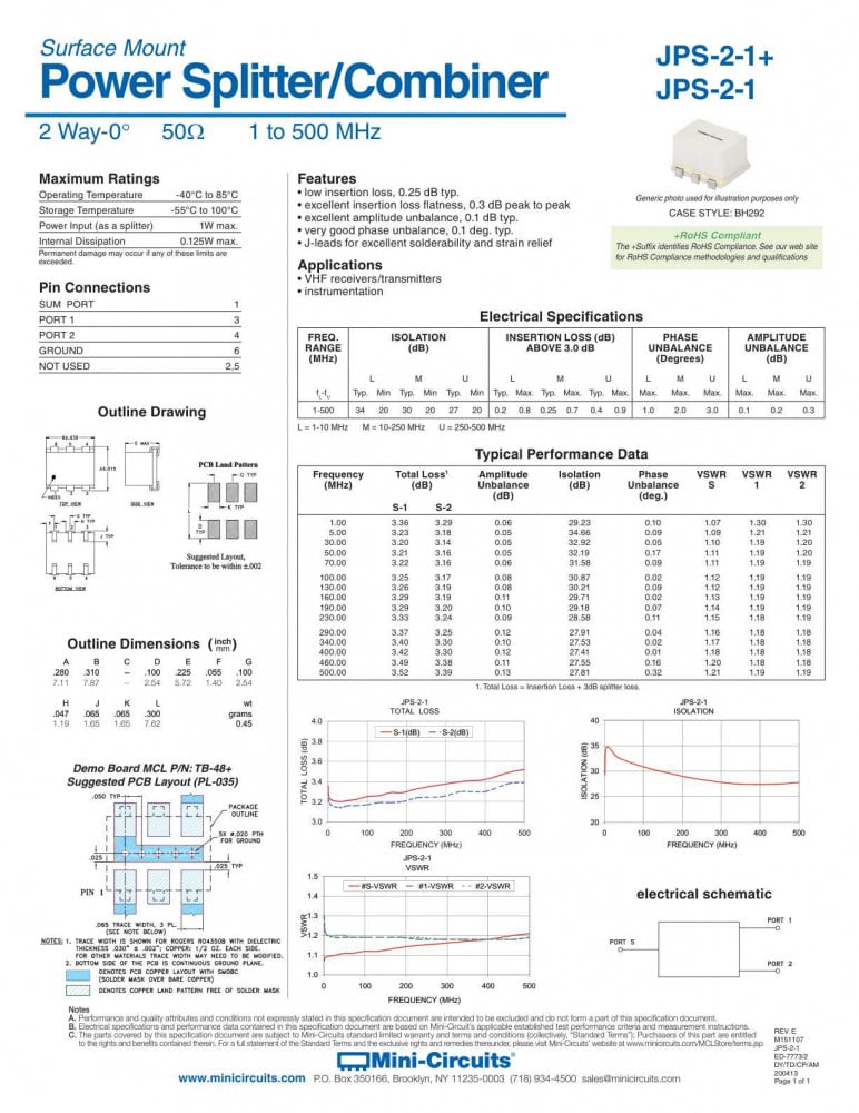Mini-Circuits JPS-2-1+ datasheet page