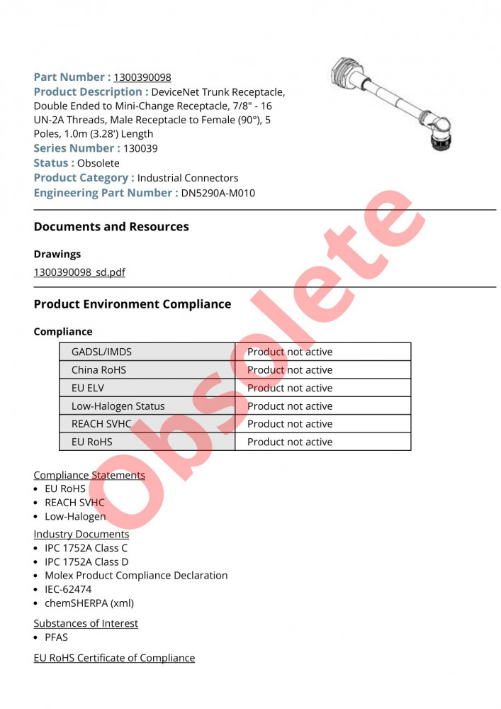 MOLEX 1300390098 document image, page 1