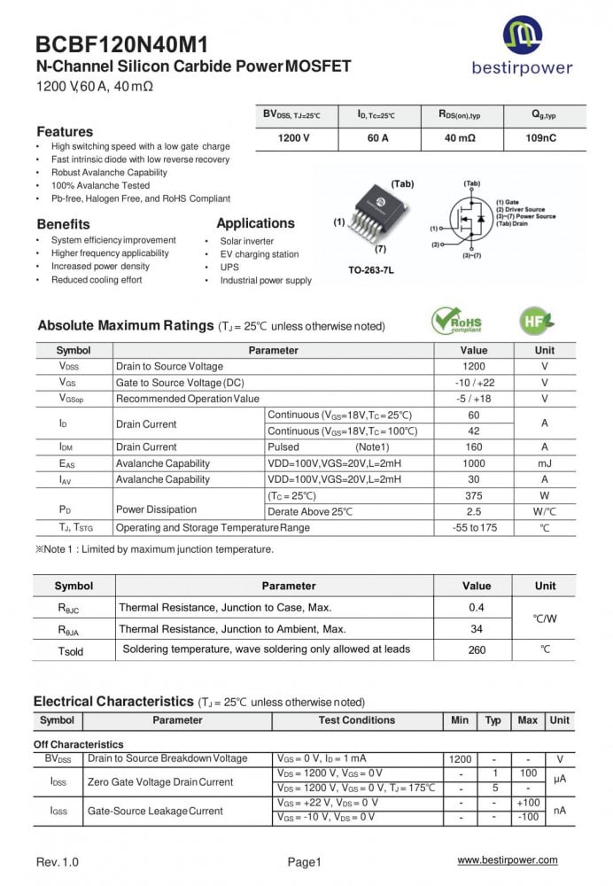 BCBF120N40M1 datasheet page 1