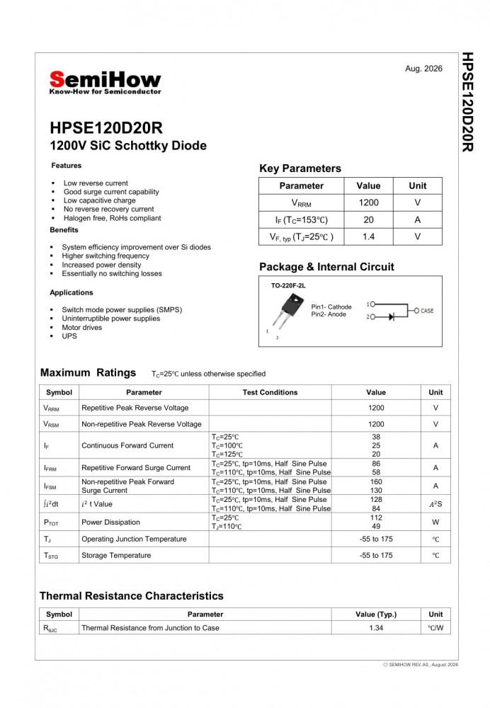 HPSE120D20R datasheet page 1