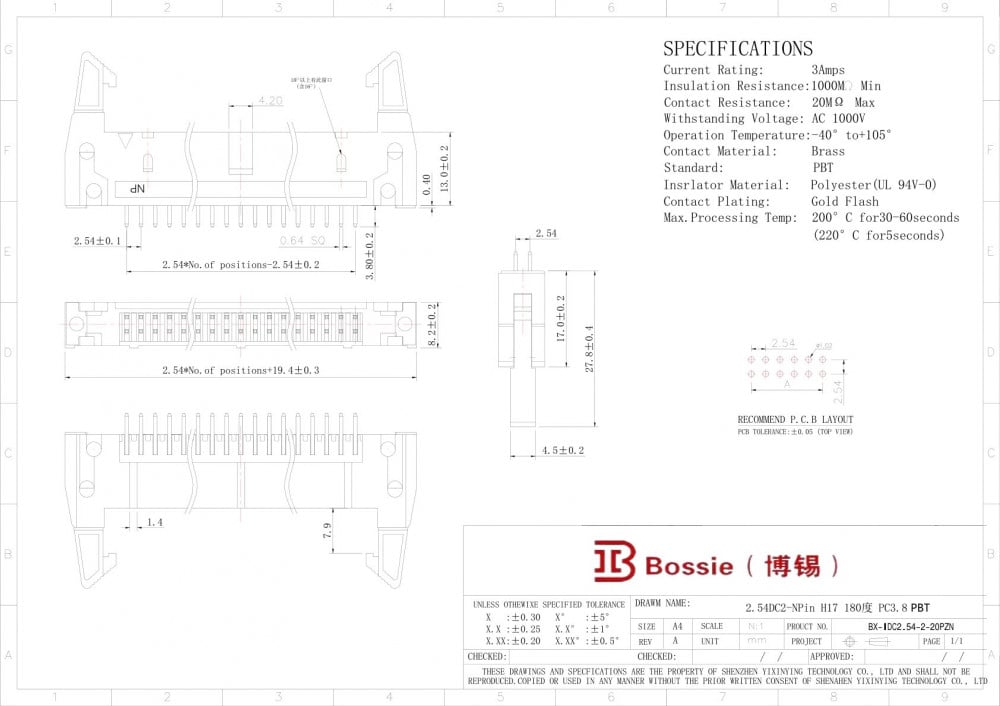 Bossie BX-IDC2.54-2-20PZN technical document preview